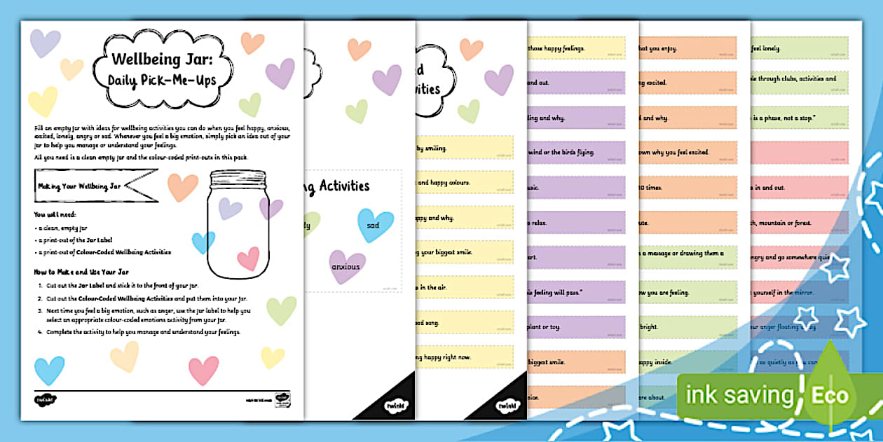 Wellbeing Jar Activity: Daily Pick-Me-Ups (teacher made)