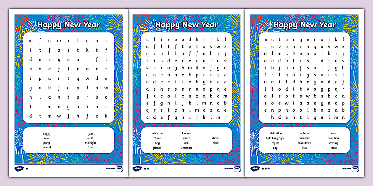 Happy New Year Word Search - New Years Word Search - Twinkl
