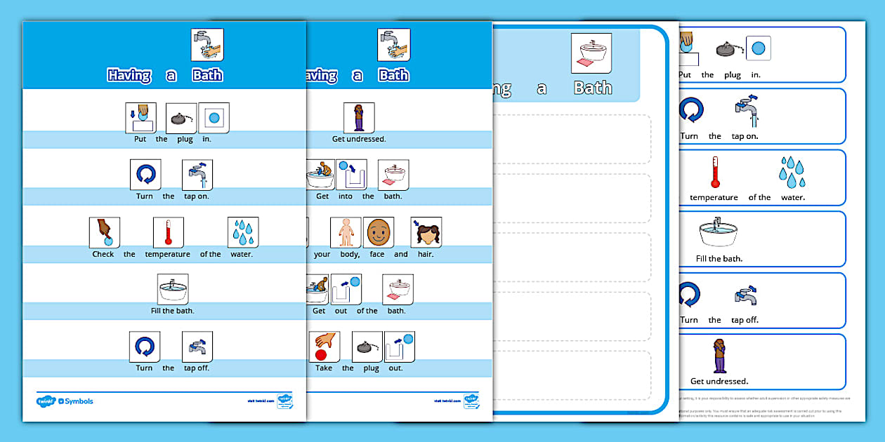Twinkl Symbols:Older Learners: Having a Bath Visual Schedule
