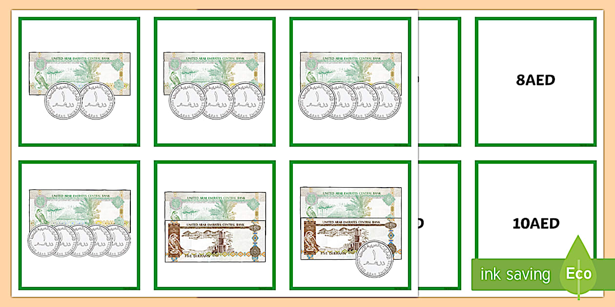 Money Matching Cards to 50AED (teacher made) - Twinkl
