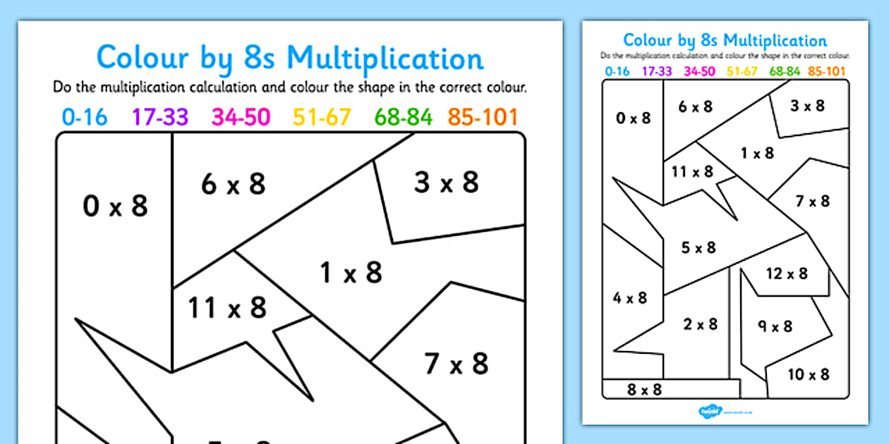 Colour by 8s Multiplication Activity Worksheet - Twinkl