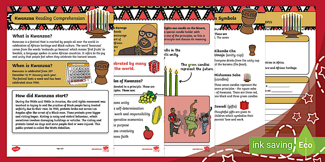 Kwanzaa-Themed Reading Comprehension (Ages 6 - 7) - Twinkl