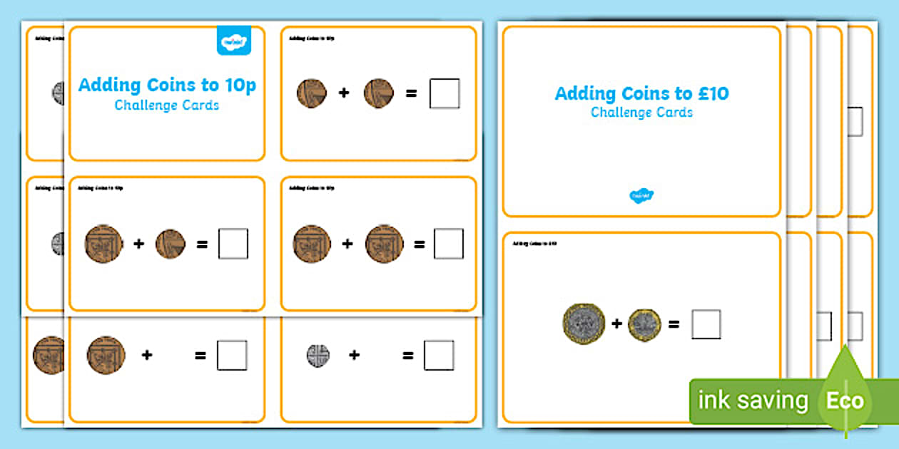 Adding Coins to 10 Challenge Cards Challenge Cards - Twinkl