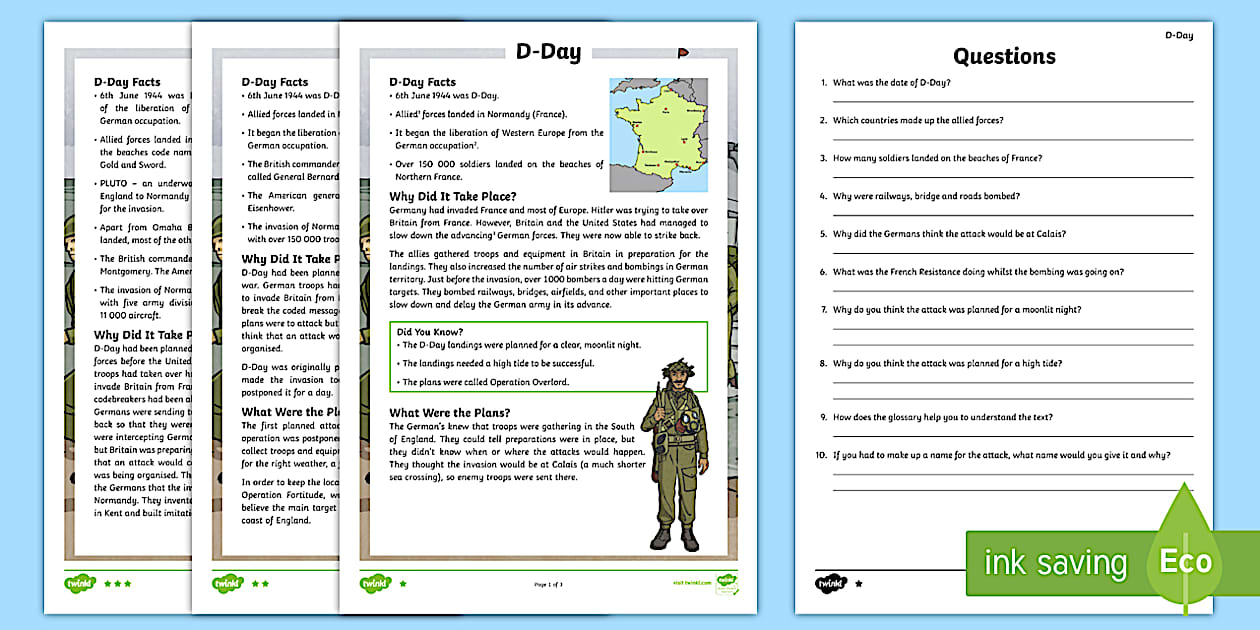 KS2 D-Day Differentiated Reading Comprehension Activity