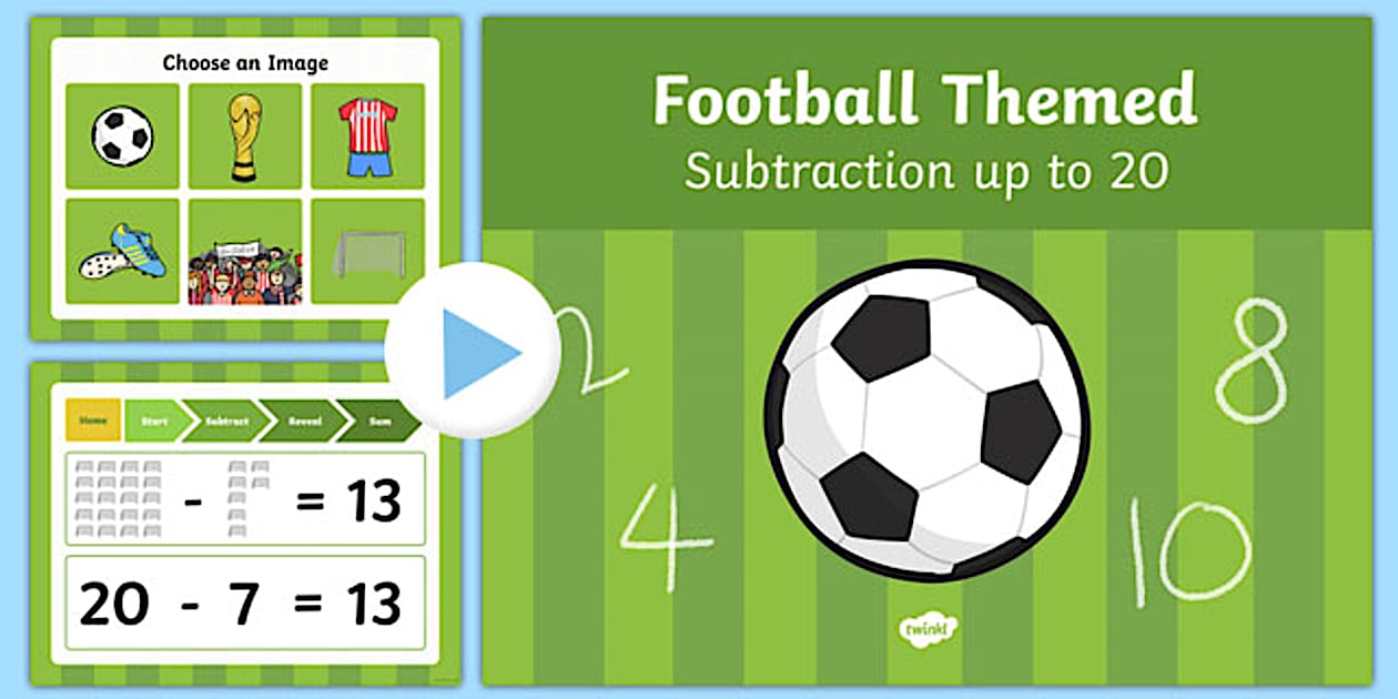 Football Themed Subtraction to 20 PowerPoint - Twinkl