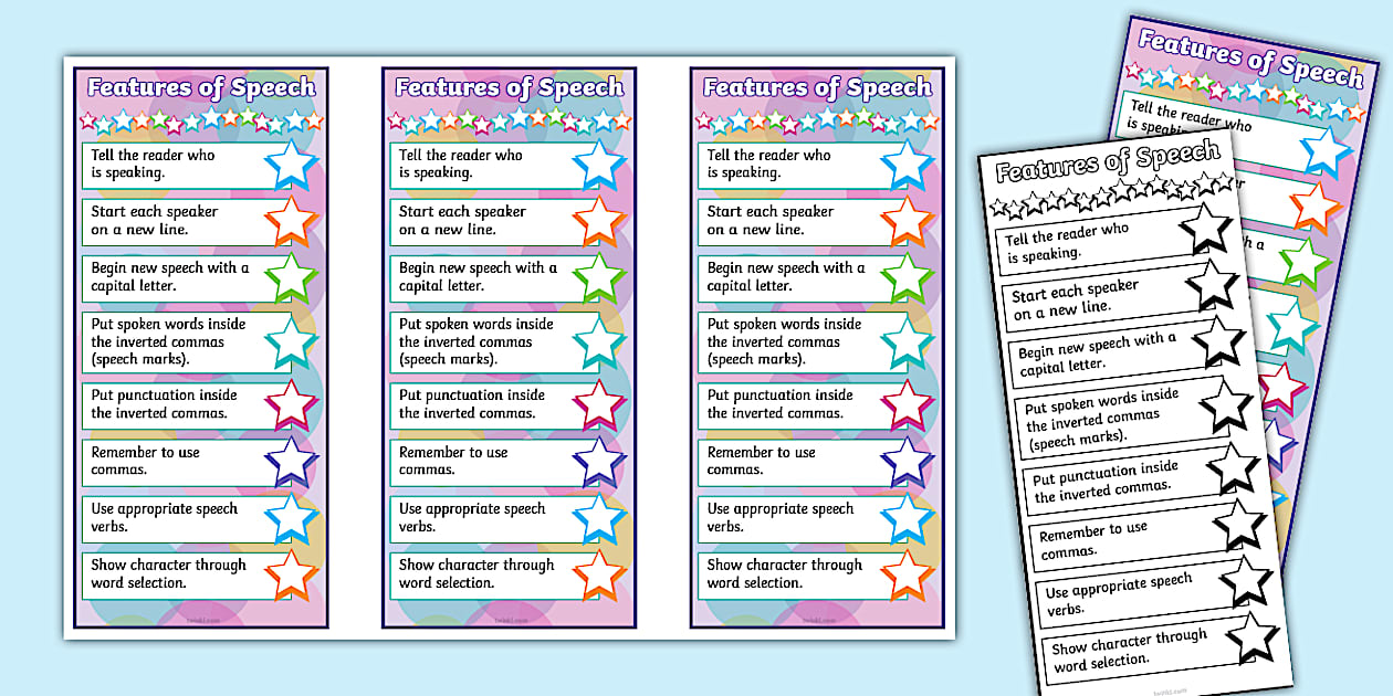 Features of Speech Bookmark Checklist (teacher made)