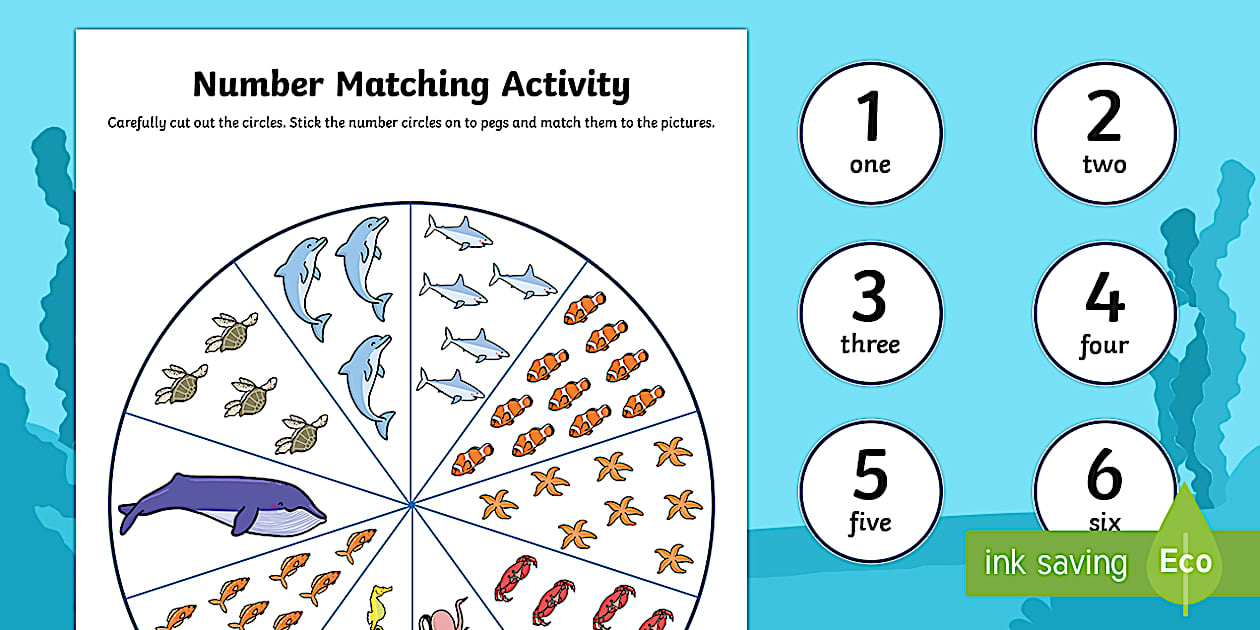 Number Matching Pegs Activity Under The Sea Themed - Twinkl