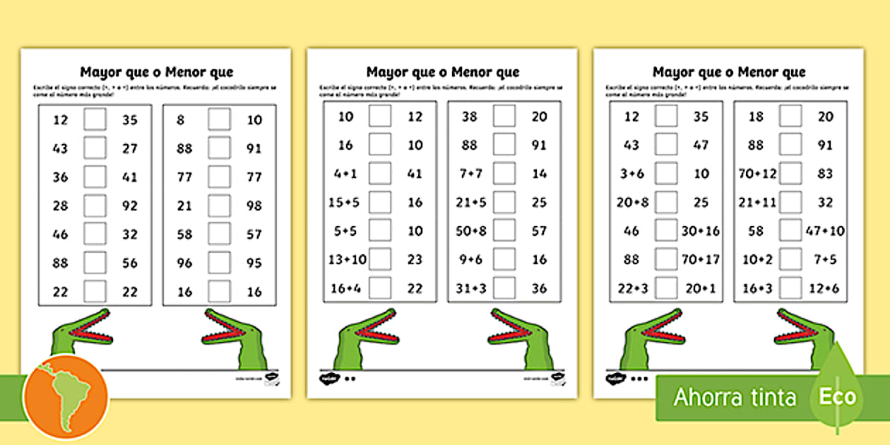 Editable Fichan de actividad: Mayor que, menor que e igual