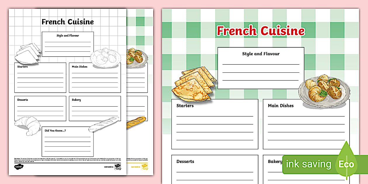 French Cuisine Fact File Template (teacher made) - Twinkl