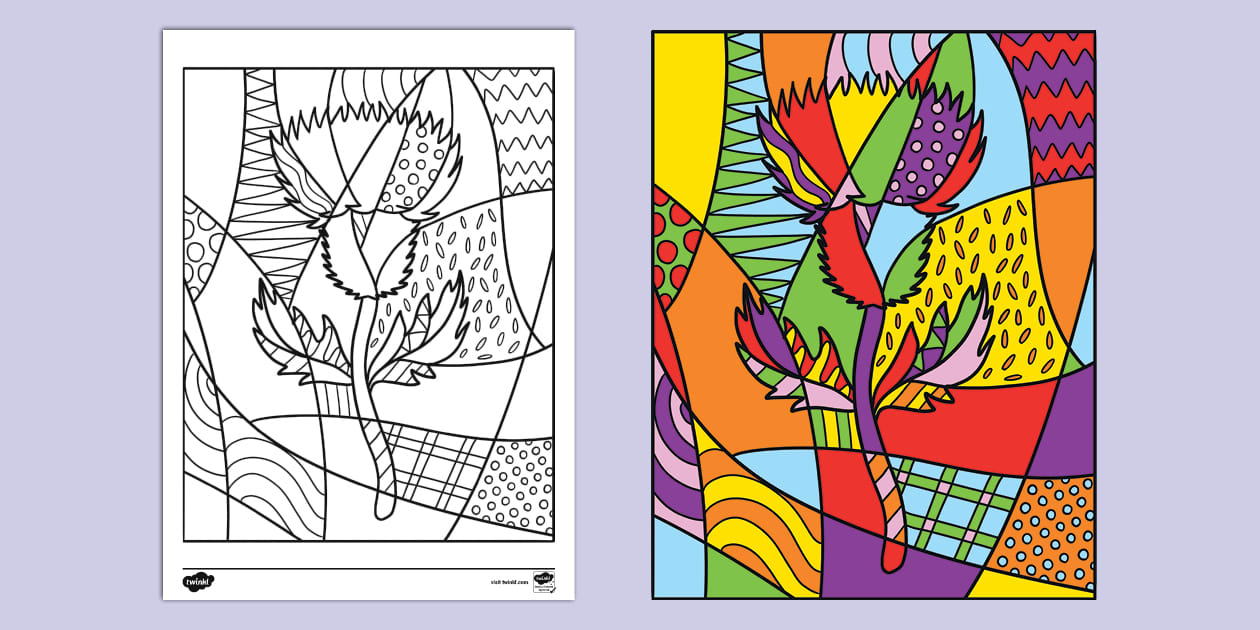 Thistle Art Colouring Page (teacher made) - Twinkl