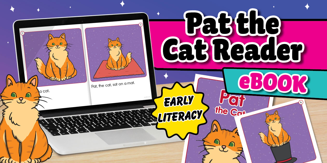 Pat the Cat -at Word Family Emergent Reader eBook - Twinkl