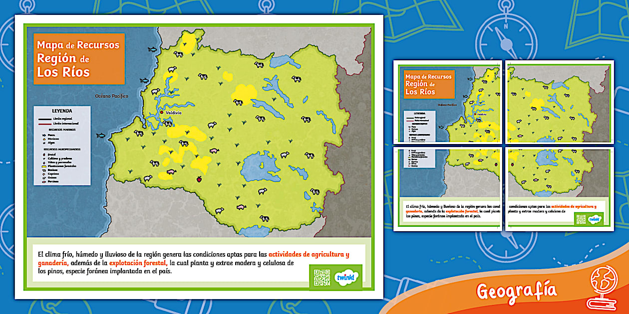 Póster XL | Mapa de Recursos Región de Los Ríos | Geografía