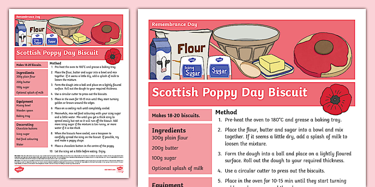 Remembrance Day Scottish Poppy Biscuit Recipe (Teacher-Made)