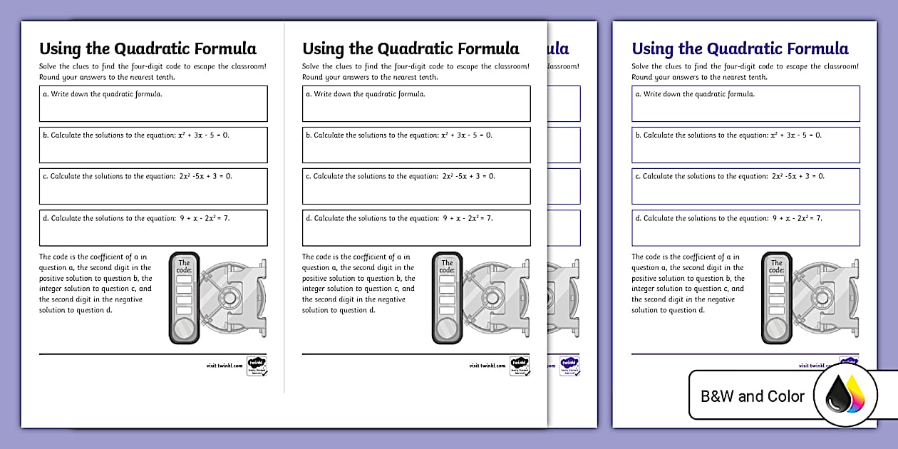 Algebra I Quadratic Formula Math Escape Room (teacher made)