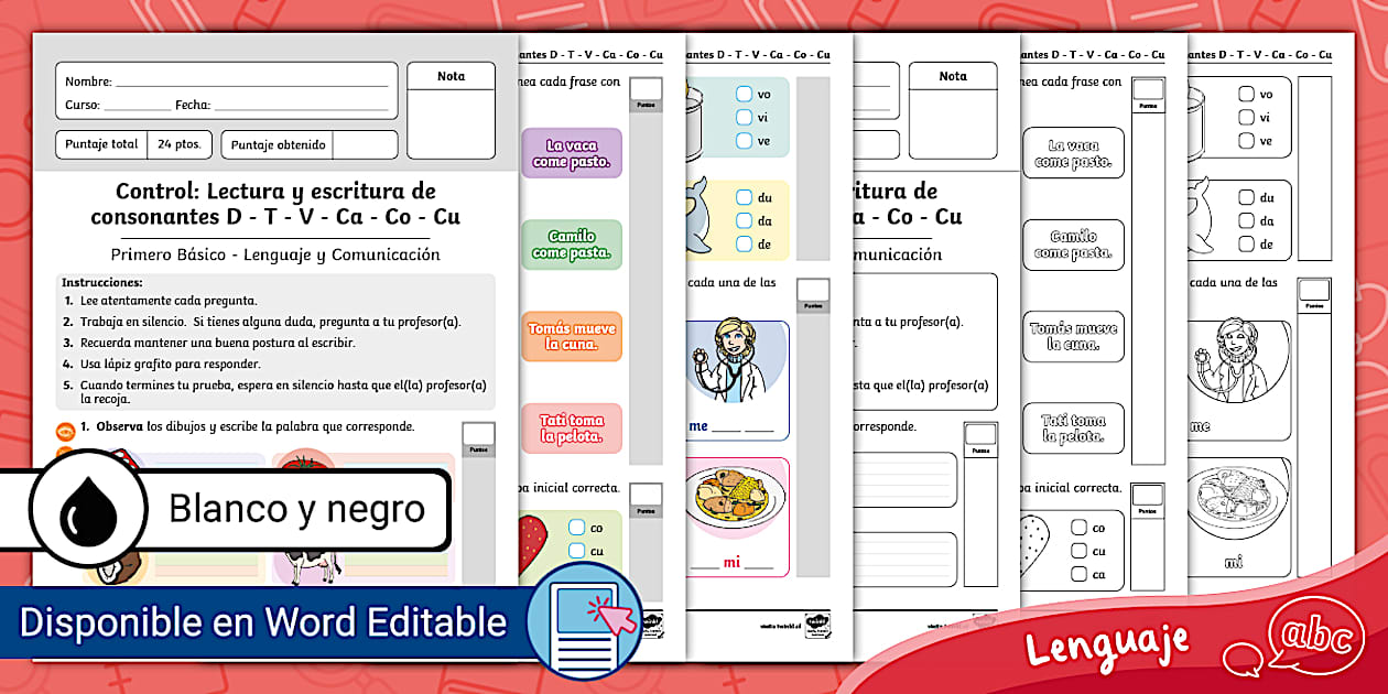 Prueba | leer | consonantes | primero básico | Lenguaje