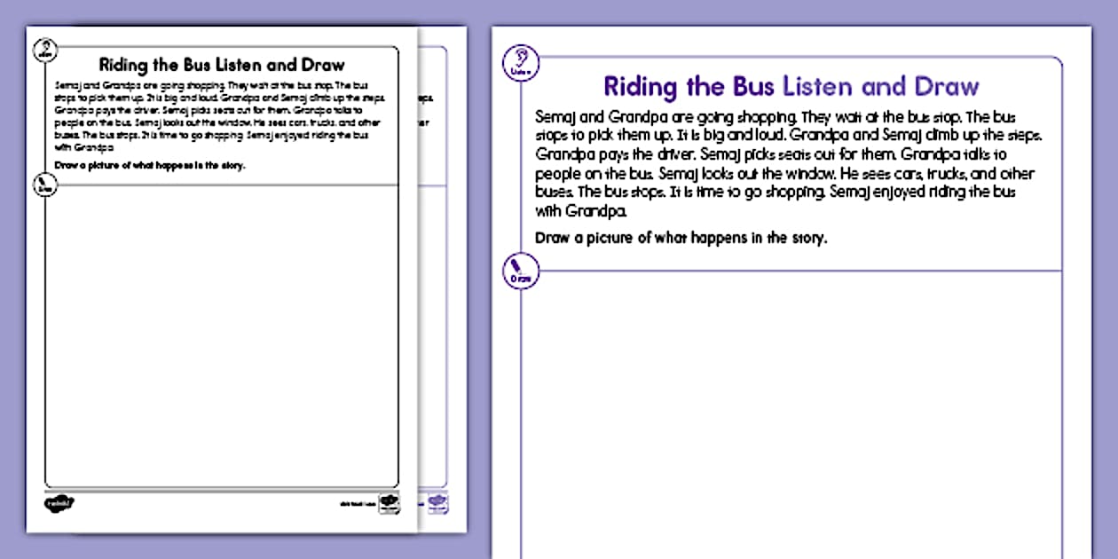 Pre-kindergarten Riding the Bus Listen and Draw | Twinkl