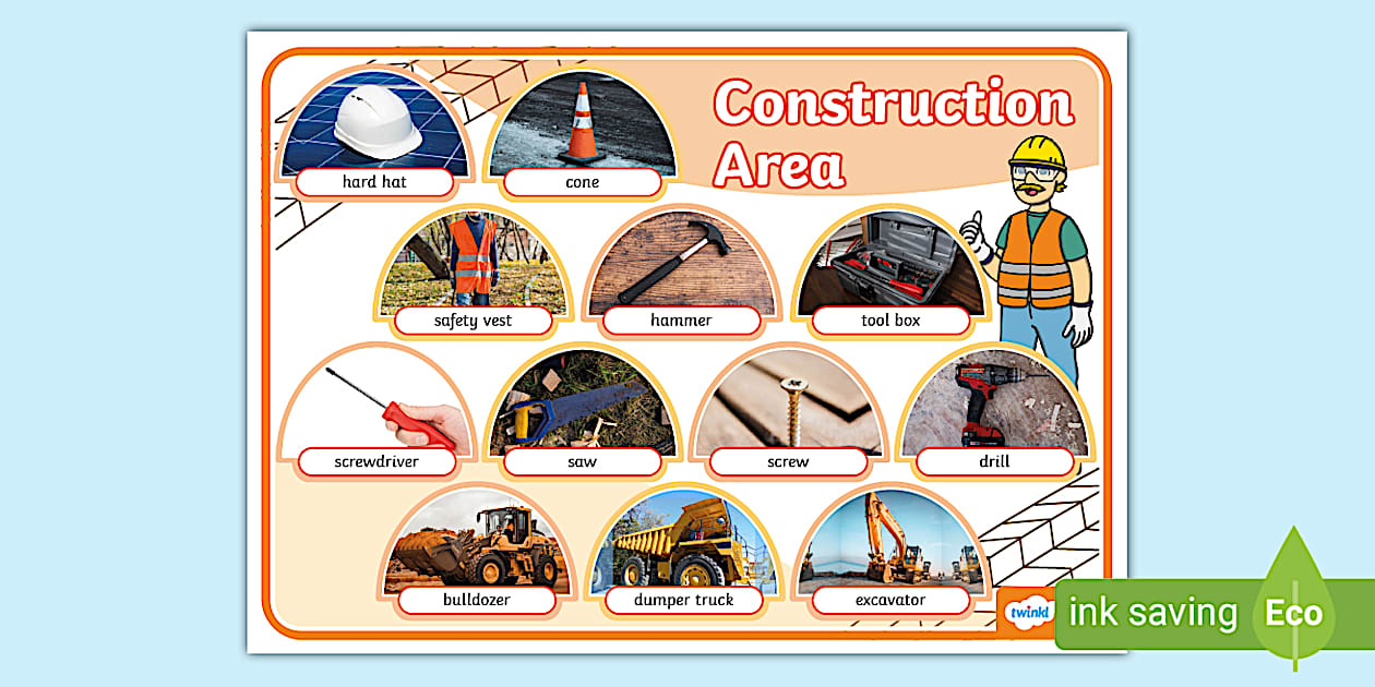 Construction Area Word Mat (teacher made) - Twinkl
