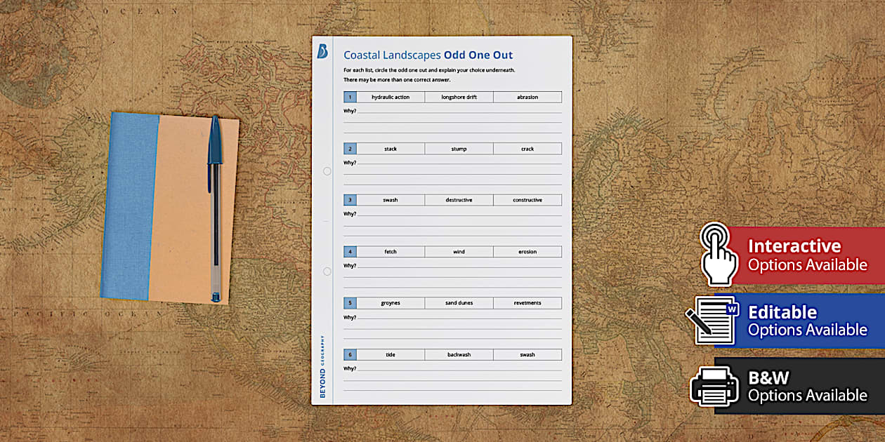 Coastal Landscapes Worksheet and Answers | Twinkl Geography