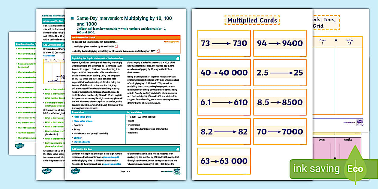 👉 Y5 Maths Intervention Plan: Multiplying by 10, 100 and 1000