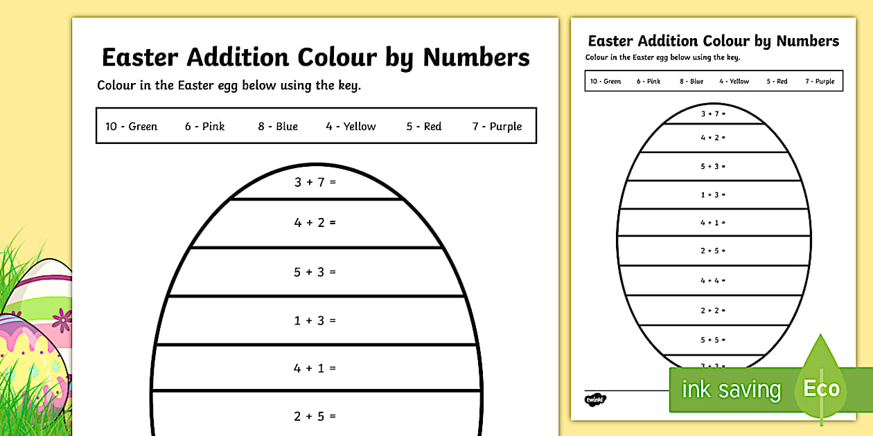 Editable Easter Addition Colour by Number - Twinkl