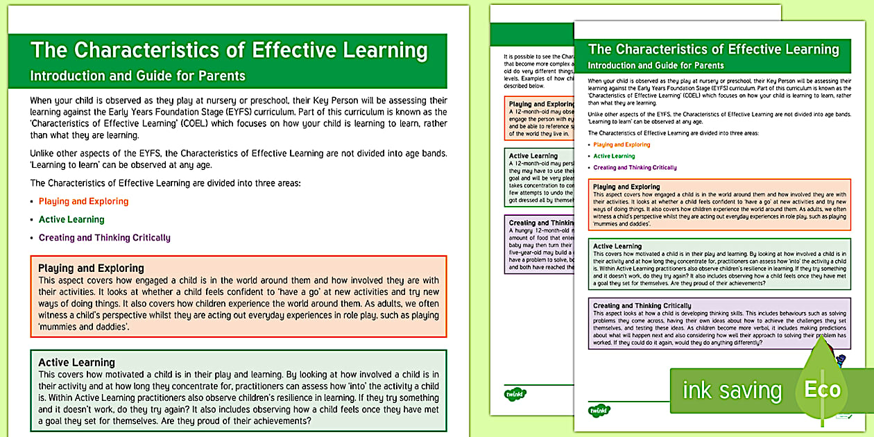EYFS Characteristics of Effective Learning Introduction and Guide for ...