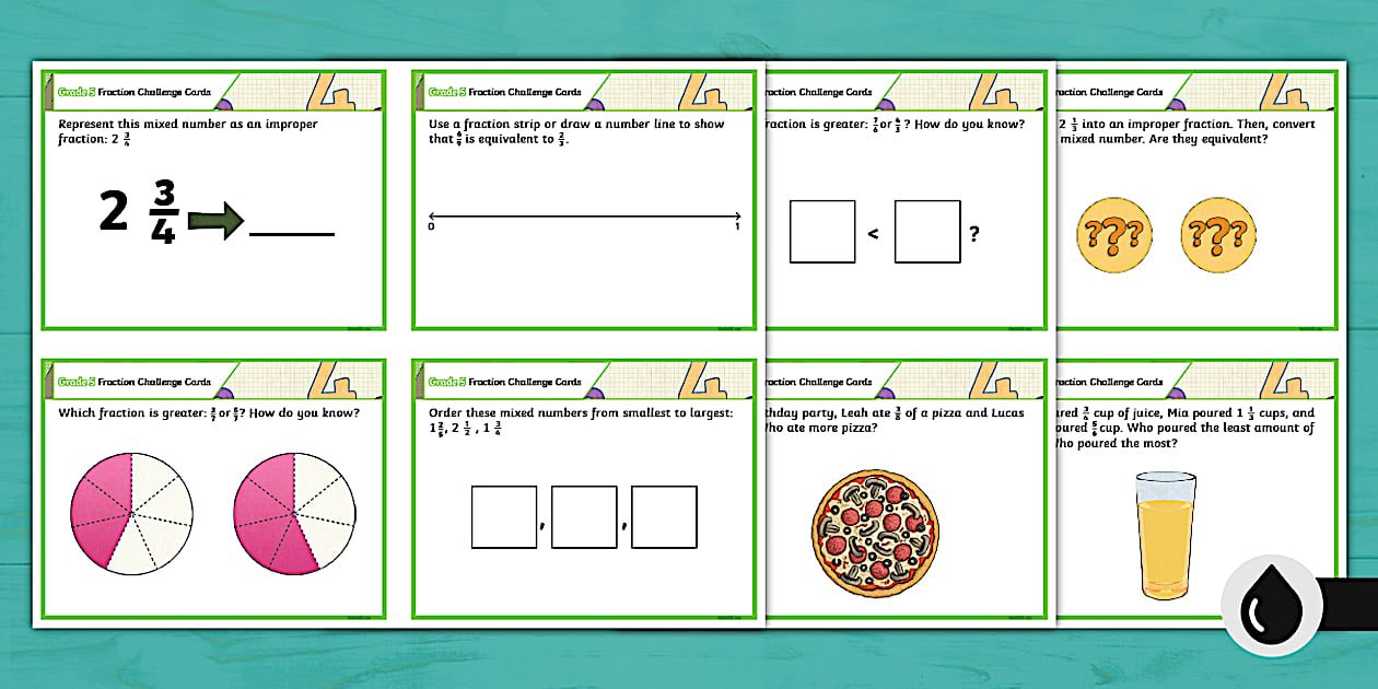 Grade 5 Fraction Challenge Cards (Teacher-Made) - Twinkl