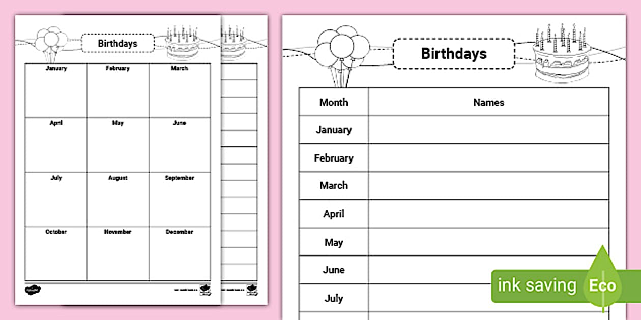 Editable Birthday Calendar Sheets (teacher made) - Twinkl