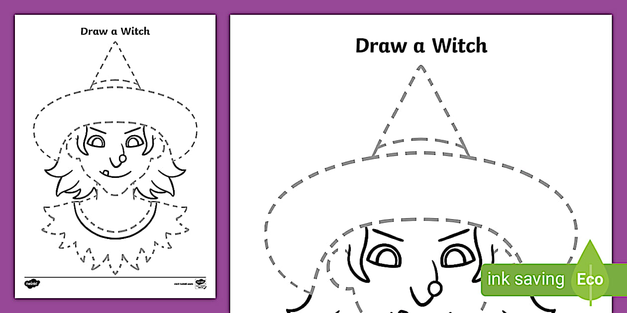 EYFS Draw a Witch Pencil Control Activity - Twinkl