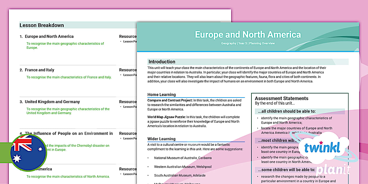 FREE! - Year 5 HASS Geography Europe and North America Unit Overview