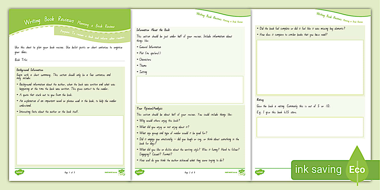 Level 3 Writing - Book Review: Planning Sheet (teacher made)