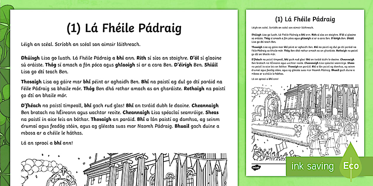 St Patrick's Day Tenses Activity Gaeilge