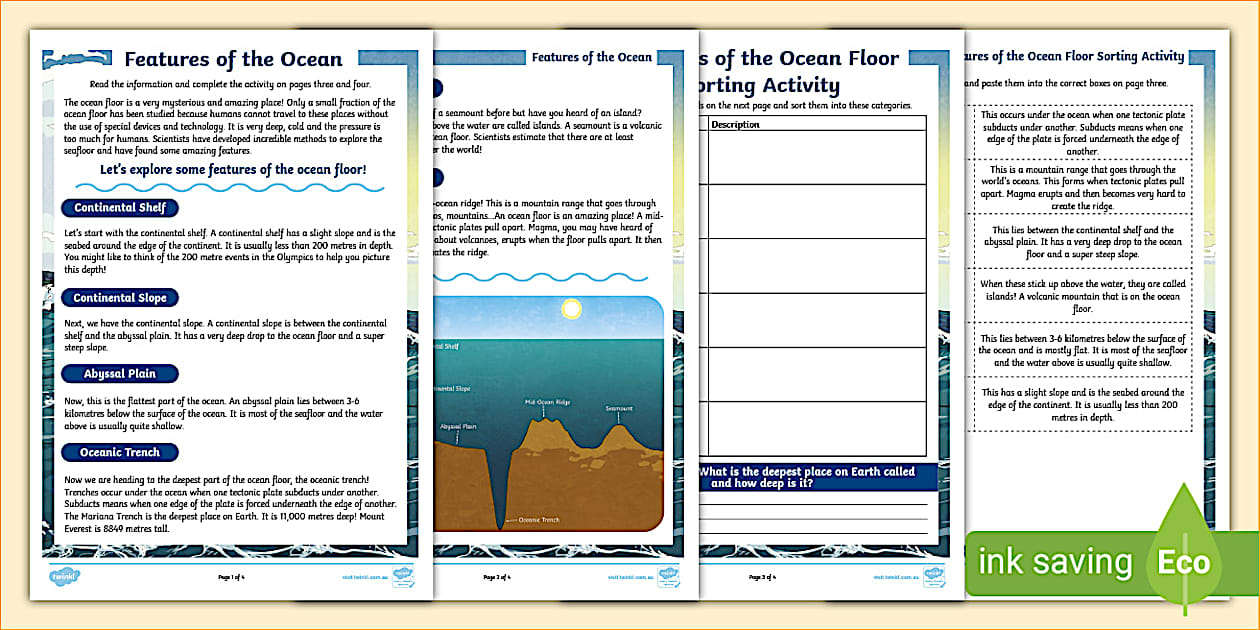 Features of the Ocean Floor Worksheet | Twinkl - Twinkl