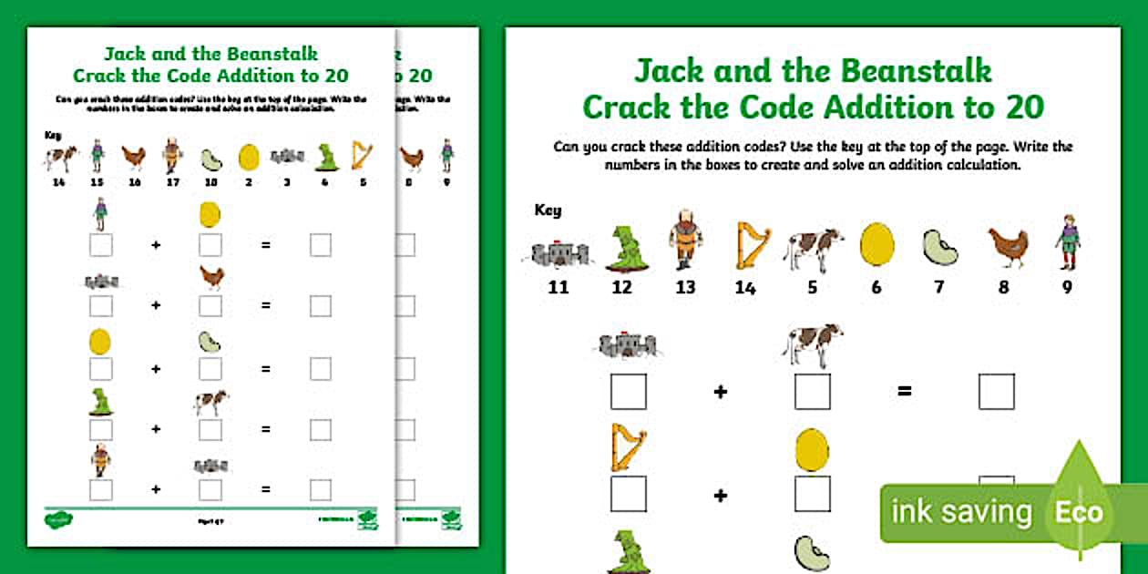 Jack and the Beanstalk Crack the Code Addition to 20 Activity Sheets