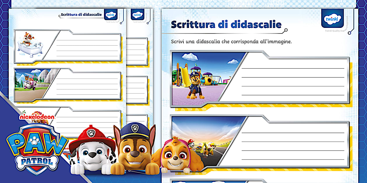 PAW Patrol: attività di lettura e scrittura didascalie