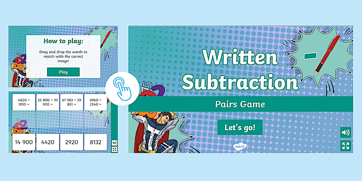 👉 Subtraction arithmetic interactive maths matching game