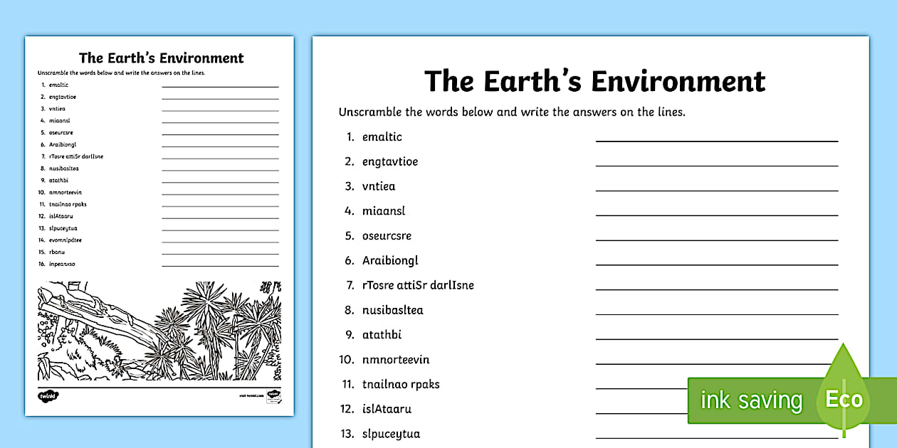 The Earth\'s Environment Word Unscramble (Teacher-Made)