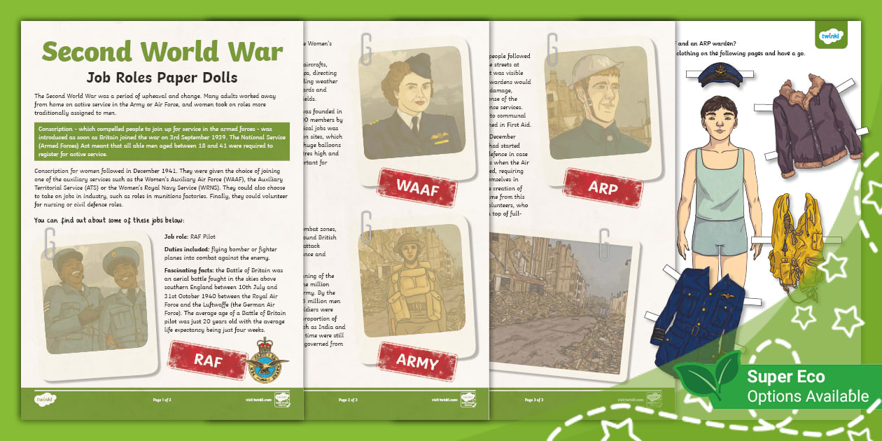 Second World War Job Roles Paper Dolls - Twinkl