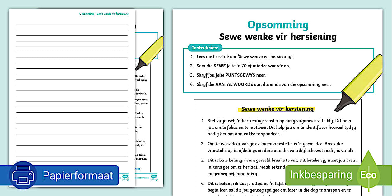 Opsomming - Sewe wenke vir hersiening
