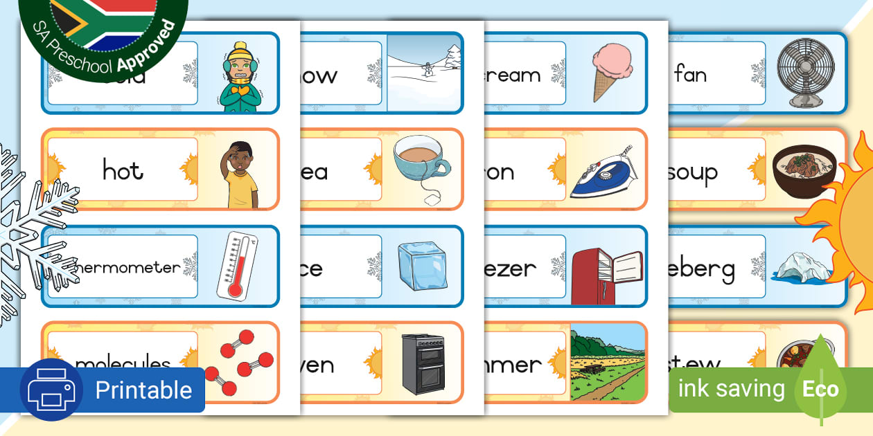 Preschool: Hot and Cold: Word Cards