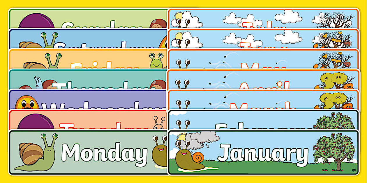 Snail Themed Days and Months Banners (teacher made) - Twinkl