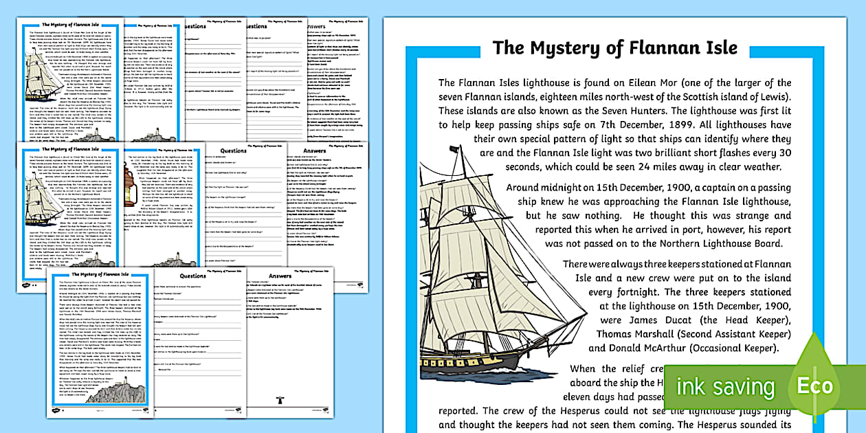 Editable The Mystery of Flannan Isle Differentiated Reading Comprehension