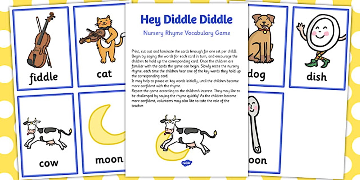Black and White Hey Diddle Diddle Nursery Rhyme Vocabulary Game