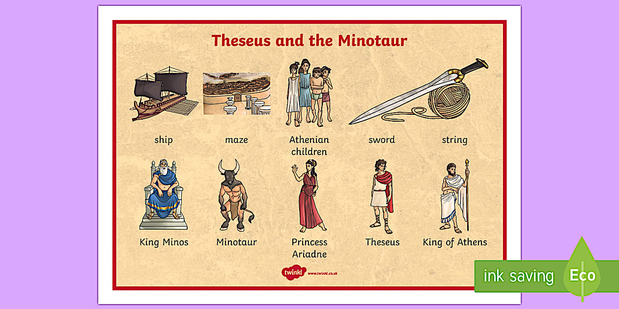 Cursive Theseus and the Minotaur Picture Word Mat - Twinkl
