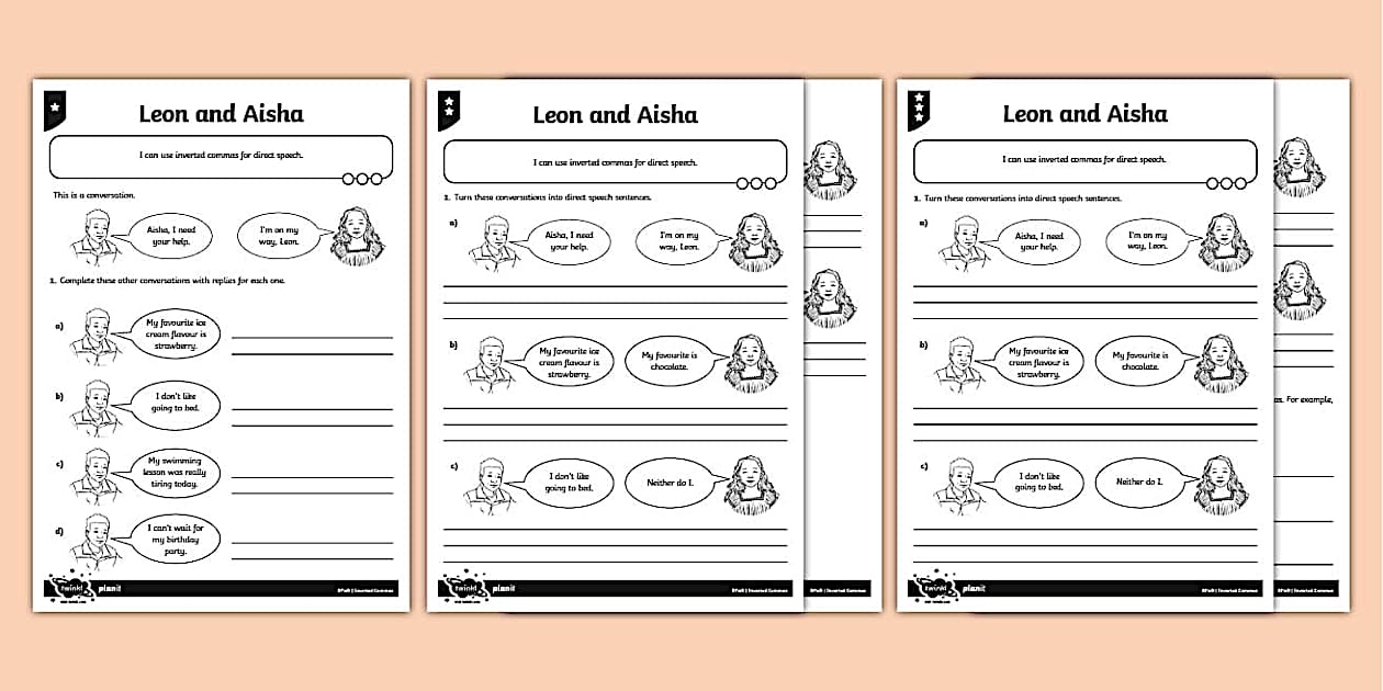 Inverted Commas Leon and Aisha Differentiated Worksheet / Worksheet Pack