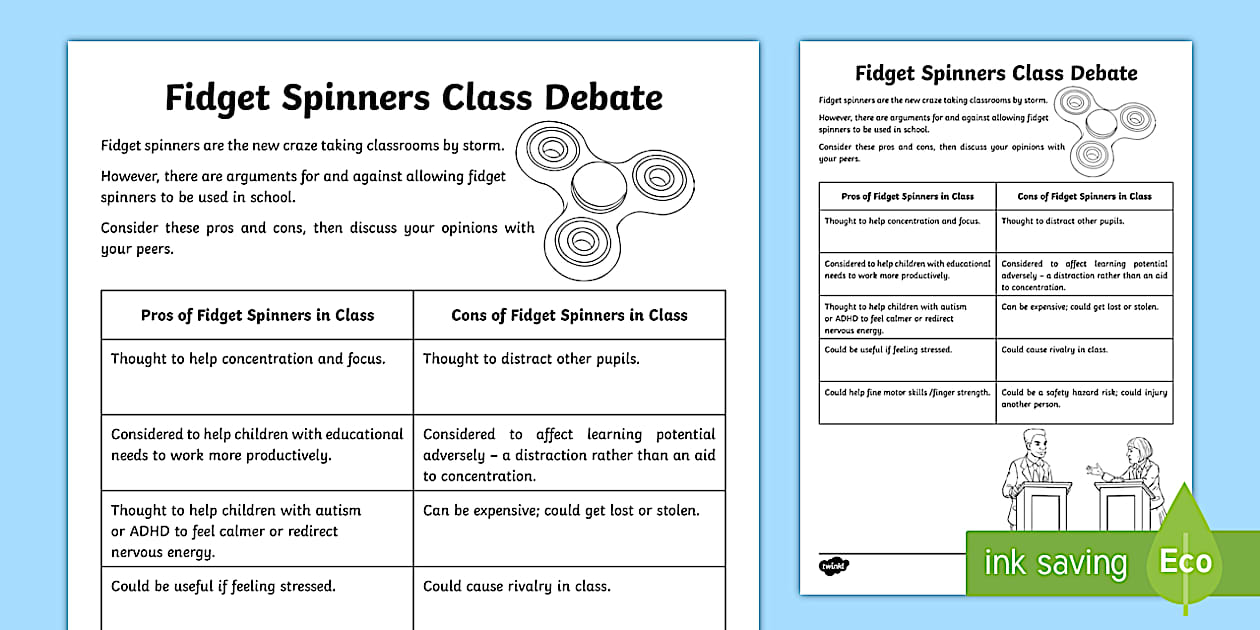 Fidget Spinners: Class Debate Worksheet - Twinkl