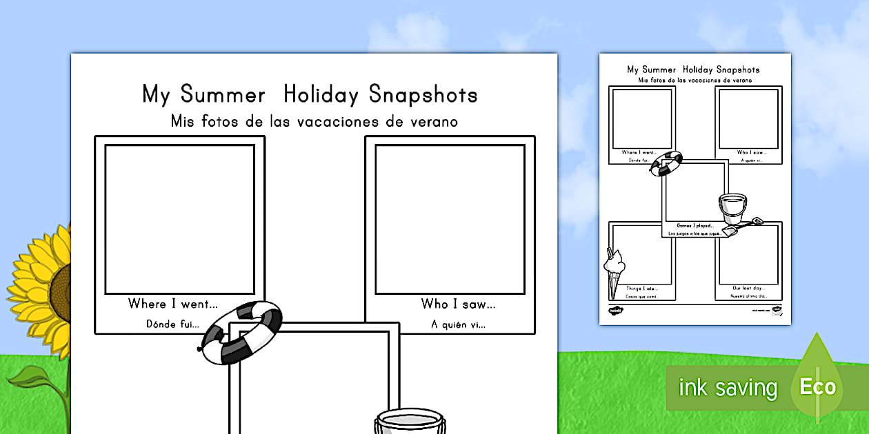 Summer Holiday Snapshots Writing Frame English/Spanish - Summer Holiday
