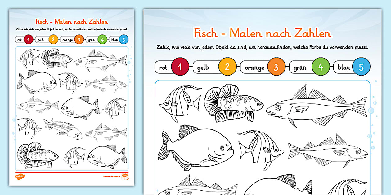 Fisch Malen nach Zahlen - Arbeitsblatt - Twinkl