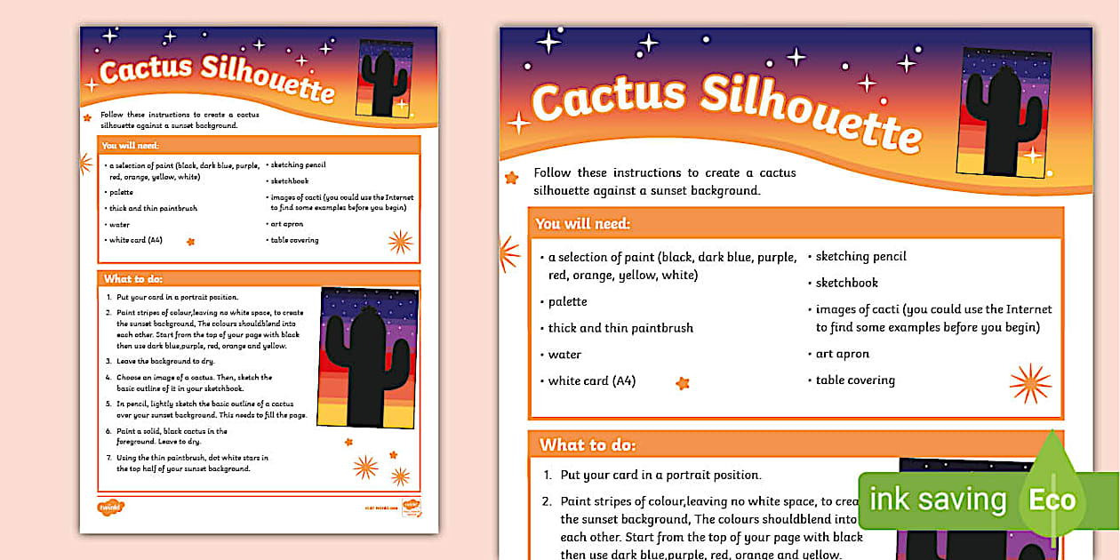 KS1 Silhouetted Cactus Art Lesson Activity (teacher made)
