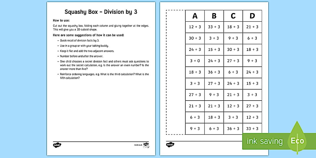 Squashy Boxes Division by 3 - Mental Maths Warm Up + Revision