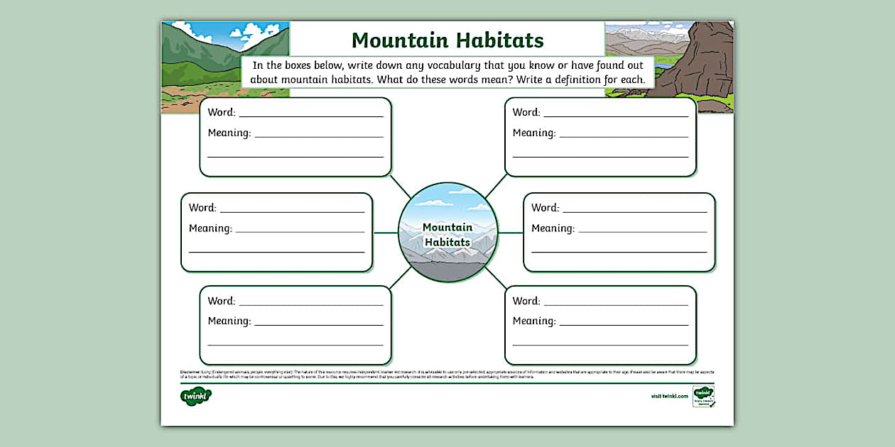 Mountain Habitats Vocabulary Mind Map (Teacher-Made)